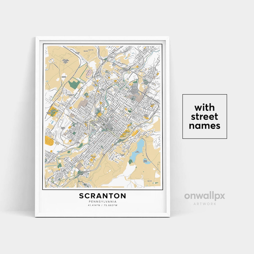 Scranton Map Print, Street Names Scranton Print, Printable Map of ...