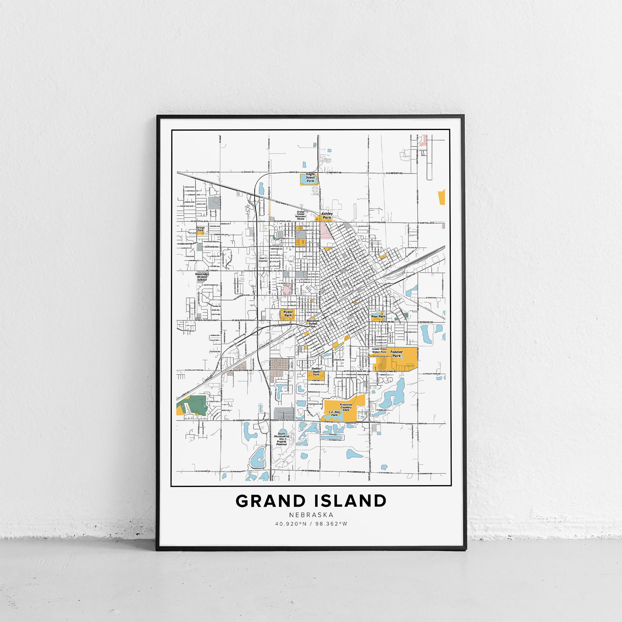 Grand Island Map Print, Street Names Grand Island Print, Map of Grand ...