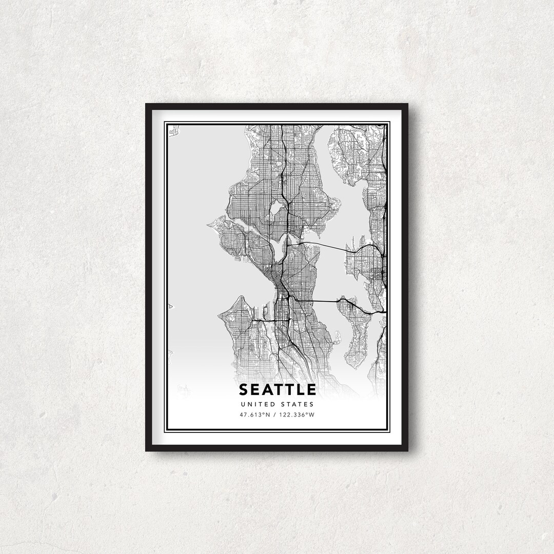 Seattle Map Print, Seattle Poster, Seattle Wall Art, Seattle City Map ...