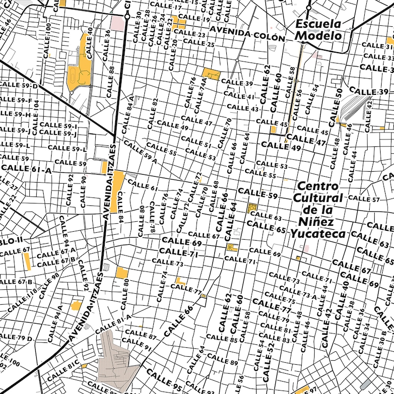 Mérida Map Print, Street Names Mérida Print, Printable Map of Mérida ...