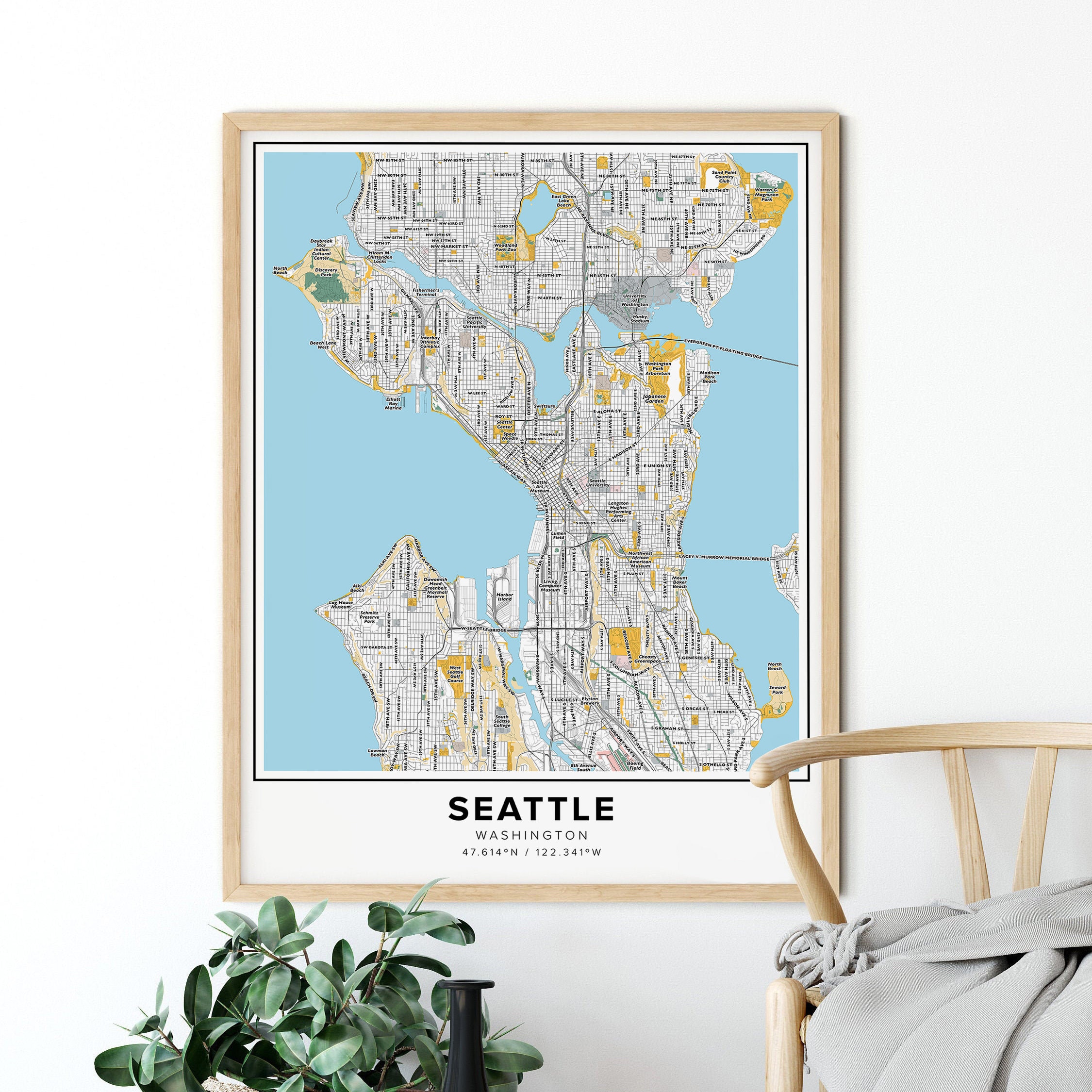 Seattle Map Print Street Names Seattle Print Printable Map - Etsy