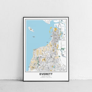 Everett Map Print, Street Names Everett Print, Printable Map of Everett ...