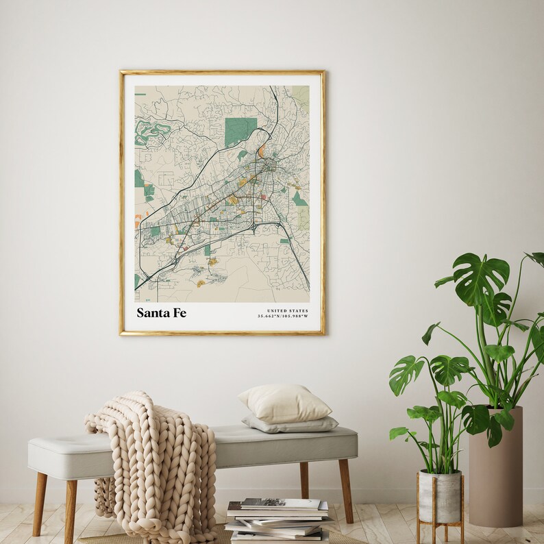 Santa Fe Print Map Retro Santa Fe Map Poster Vintage Santa - Etsy