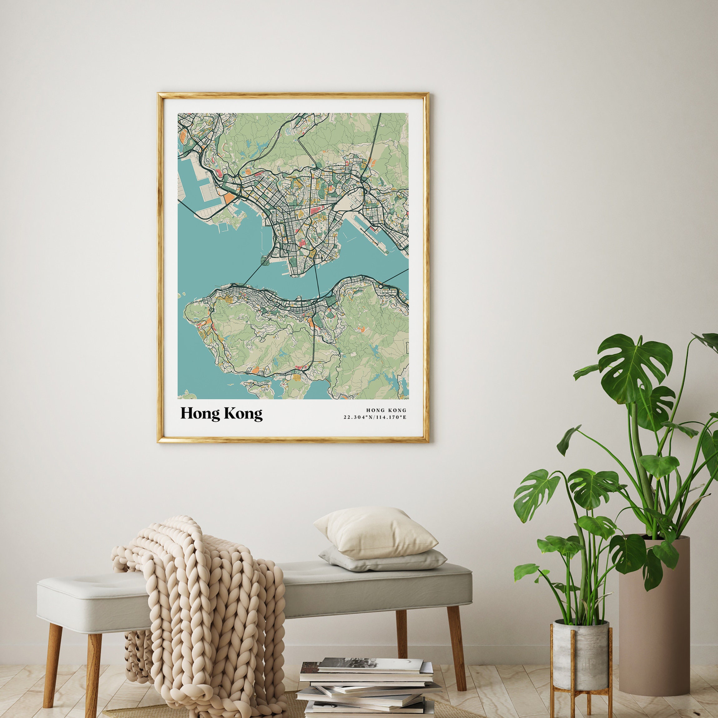 Hong Kong Map Poster Retro Hong Kong Decor Vintage Hong Kong - Etsy