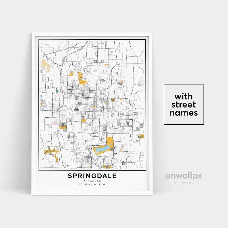 Springdale Map Print Street Names Springdale Print Map of - Etsy