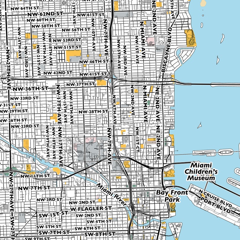 Miami Map Print, Street Names Miami Print, Printable Map of Miami, City ...