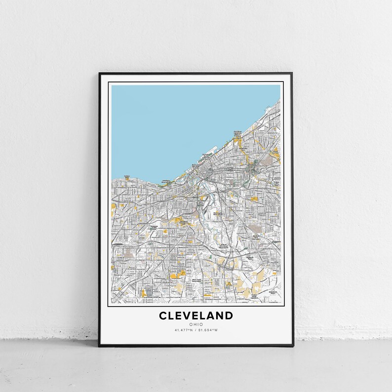 Cleveland Map Print, Street Names Cleveland Print, Printable Map of ...