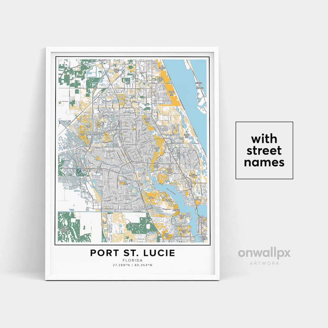 Port St. Lucie Map Print, Street Names Port St. Lucie Print, Port St ...