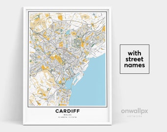 Digital Cardiff Wales Printed Map Poster Cardiff Download Map Art Gift ...