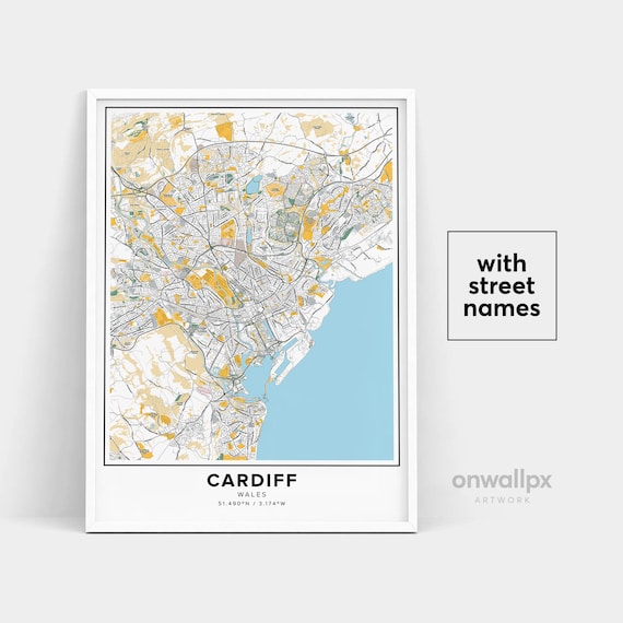 Cardiff Map Print Street Names Cardiff Print Printable Map - Etsy