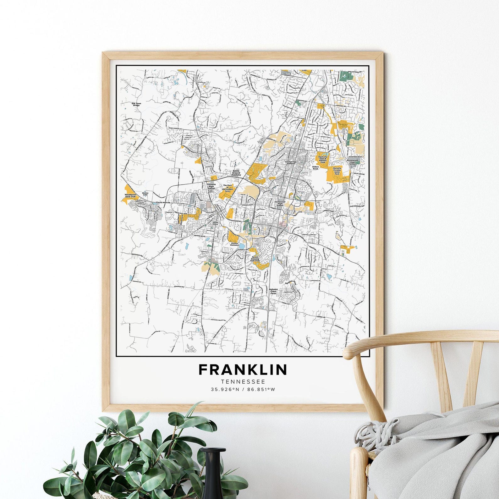 Franklin Map Print, Street Names Franklin Print, Printable Map of ...