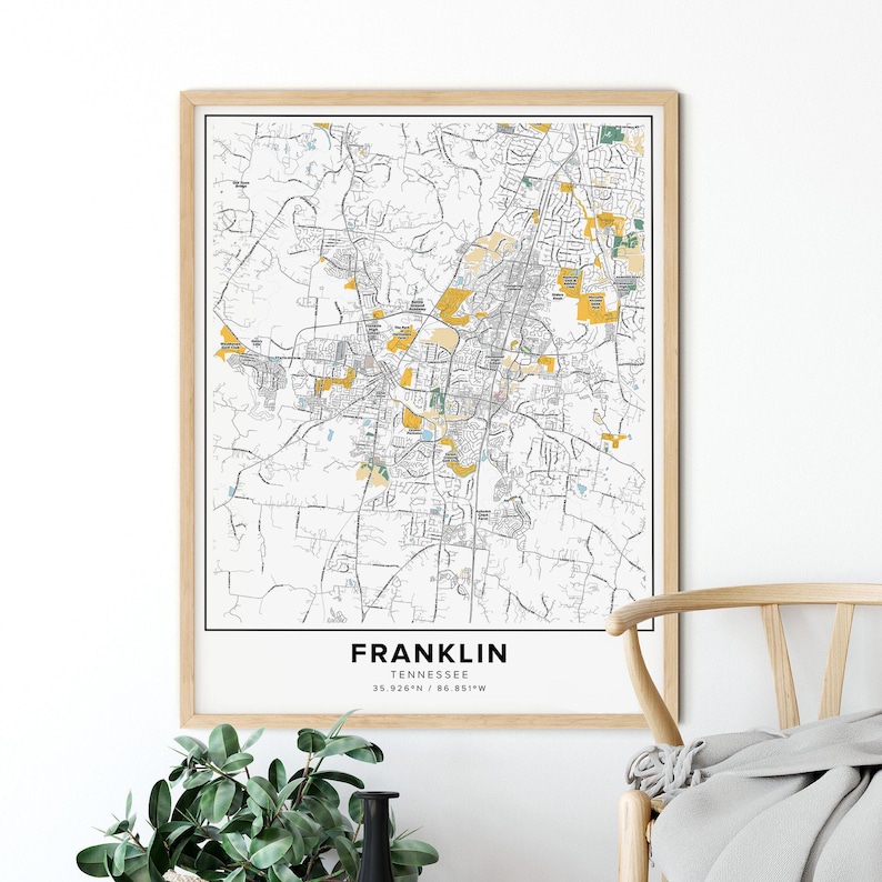 Franklin Map Print, Street Names Franklin Print, Printable Map of ...