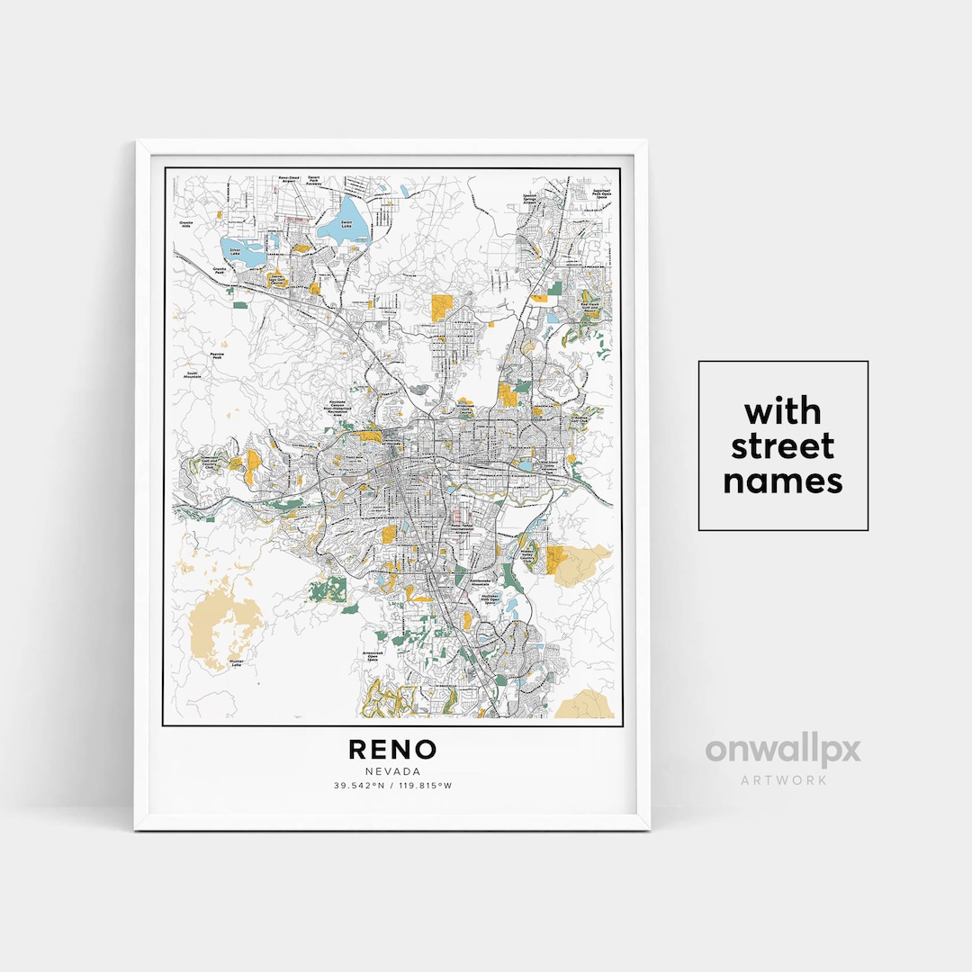 Reno Map Print, Street Names Reno Print, Printable Map of Reno, City ...
