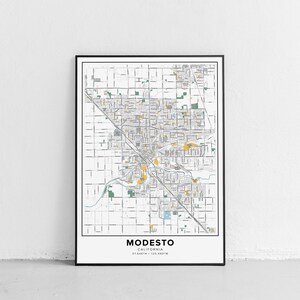 Modesto Map Print, Street Names Modesto Print, Printable Map of Modesto ...