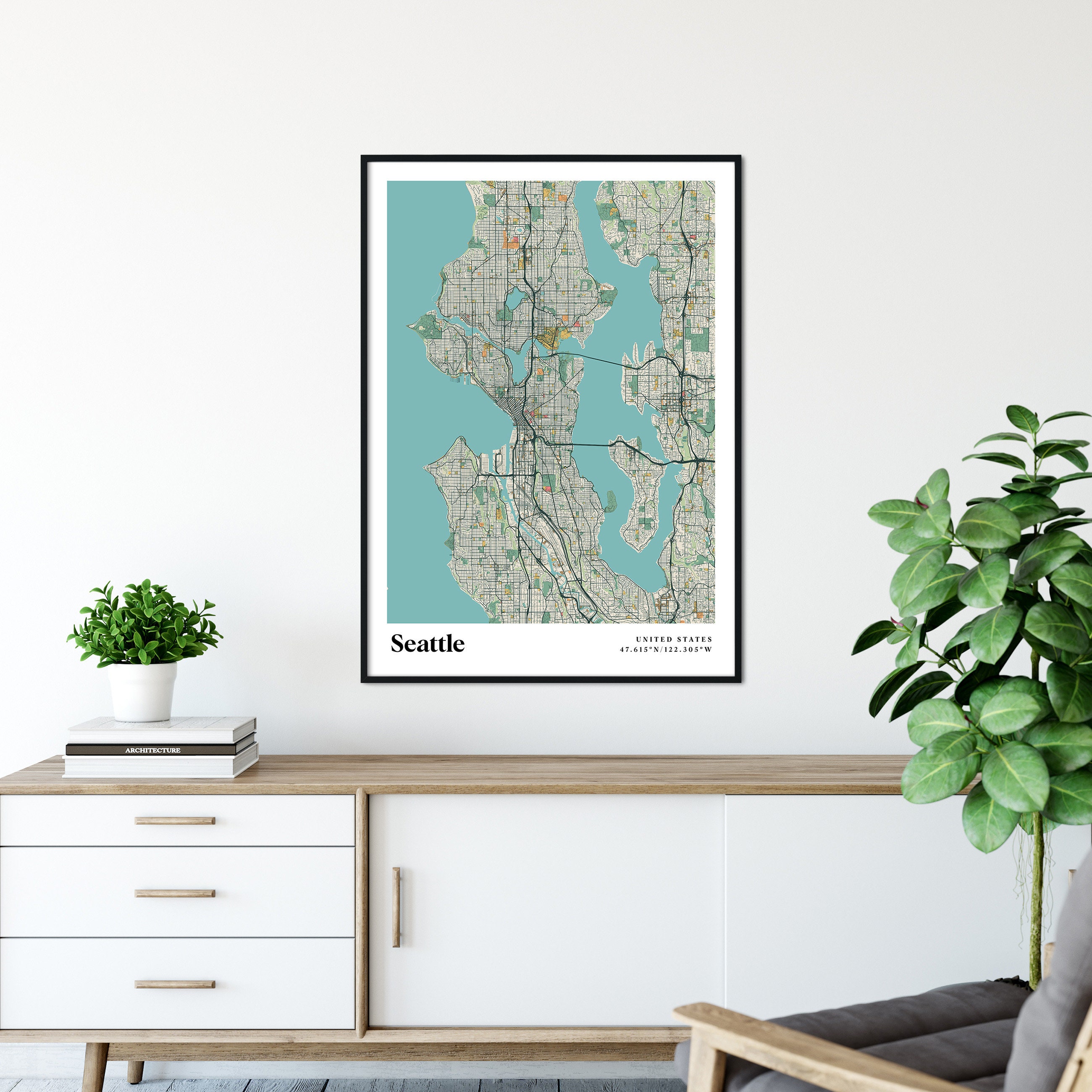 Seattle Map Print Poster, Retro Seattle Map Decor, Vintage Seattle Gift ...