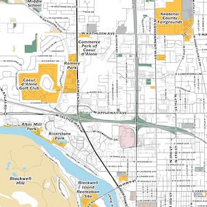 Coeur D'alene Map Print, Street Names Coeur D'alene Print, Map of Coeur ...