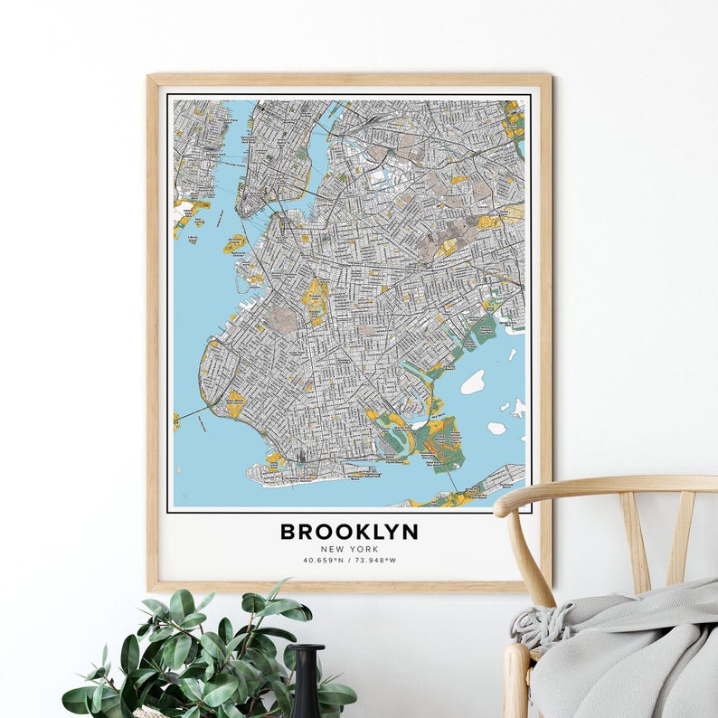 Brooklyn Map Print, Street Names Brooklyn Print, Printable Map of ...