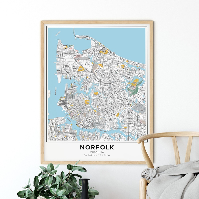Norfolk Map Print Street Names Norfolk Print Printable Map - Etsy