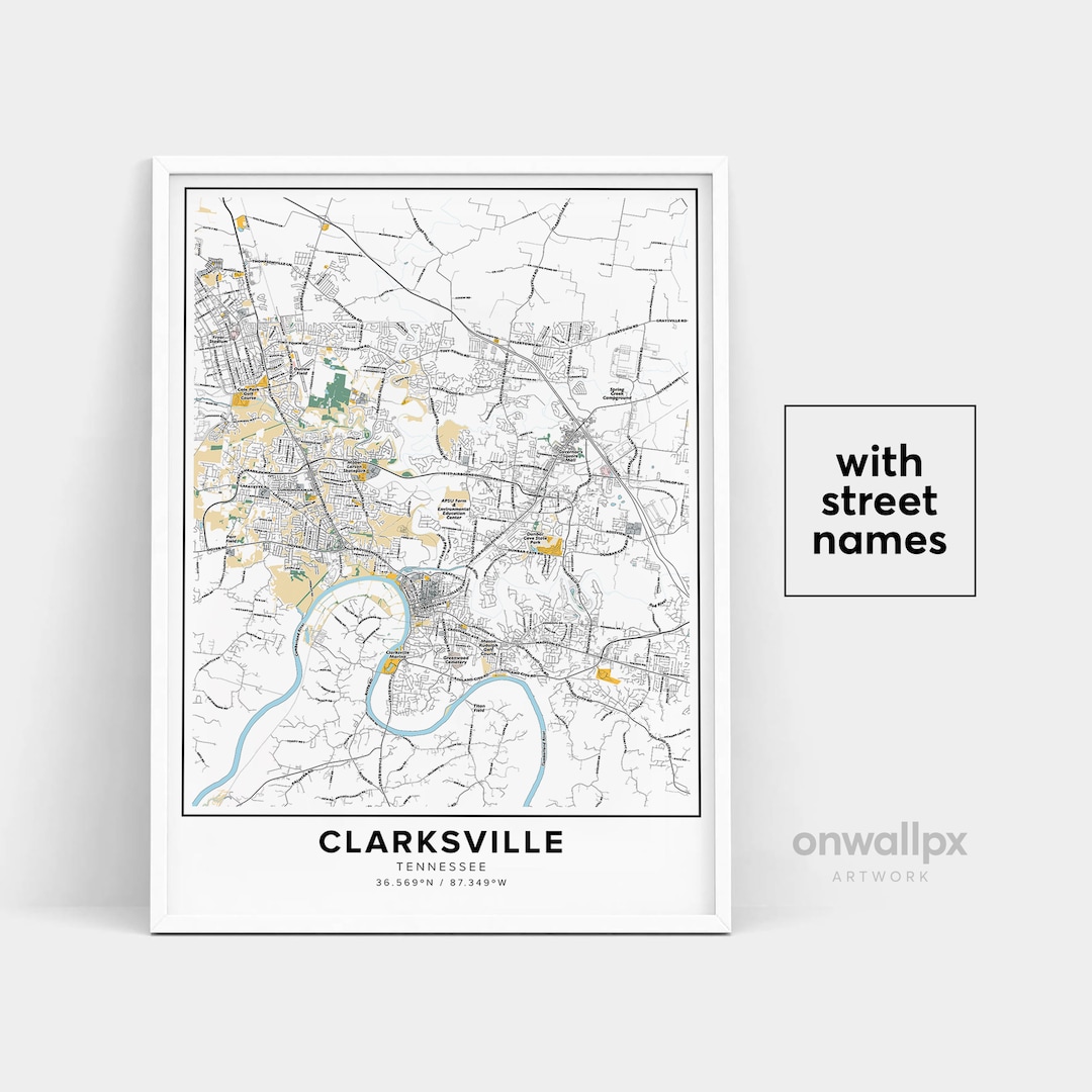 Clarksville Map Print, Street Names Clarksville Print, Map of ...