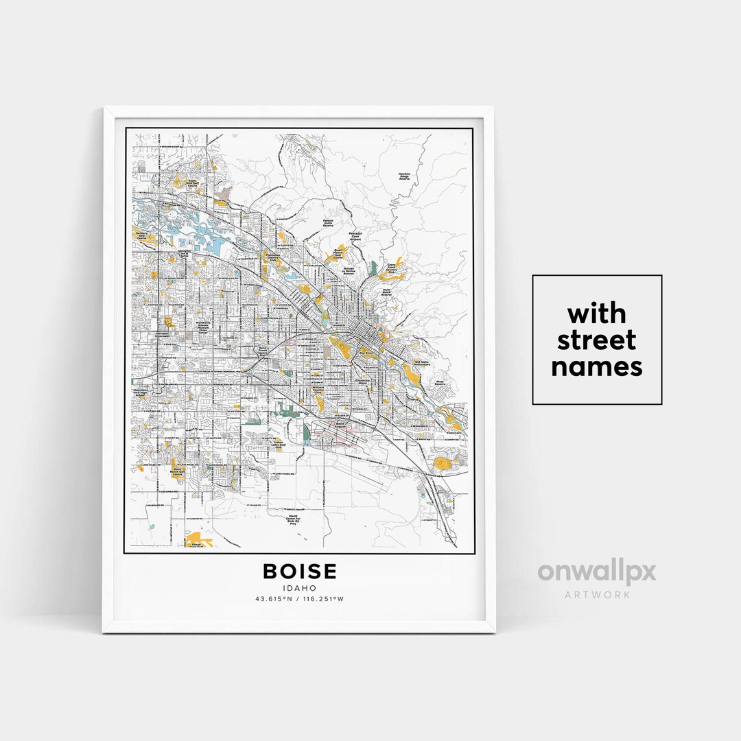 Boise Map Print, Street Names Boise Print, Printable Map of Boise, City ...