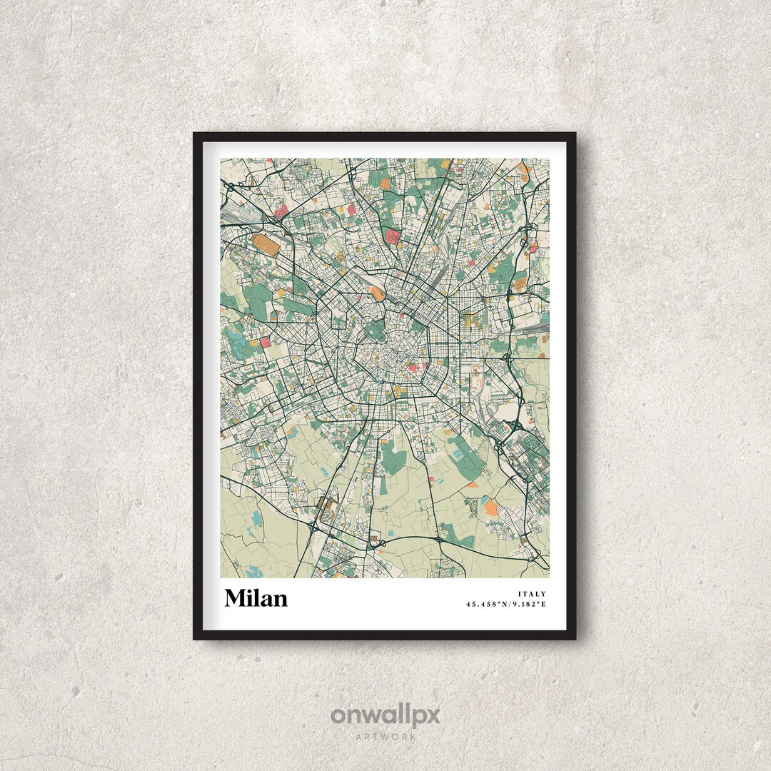 Milan Map Poster, Retro Milan Decor, Italy Milan Gift Poster Wall Art ...