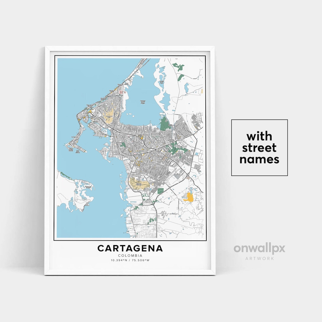 Cartagena Map Print, Street Names Cartagena Print, Printable Map of ...