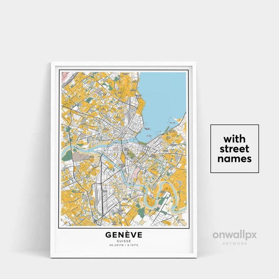 Geneva Map Print Street Names Geneva Print Printable Map of | Etsy