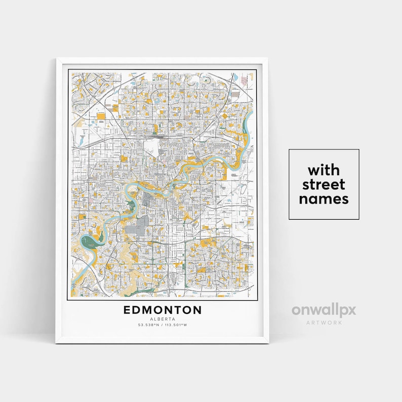 Edmonton Map Print, Street Names Edmonton Print, Printable Map of ...