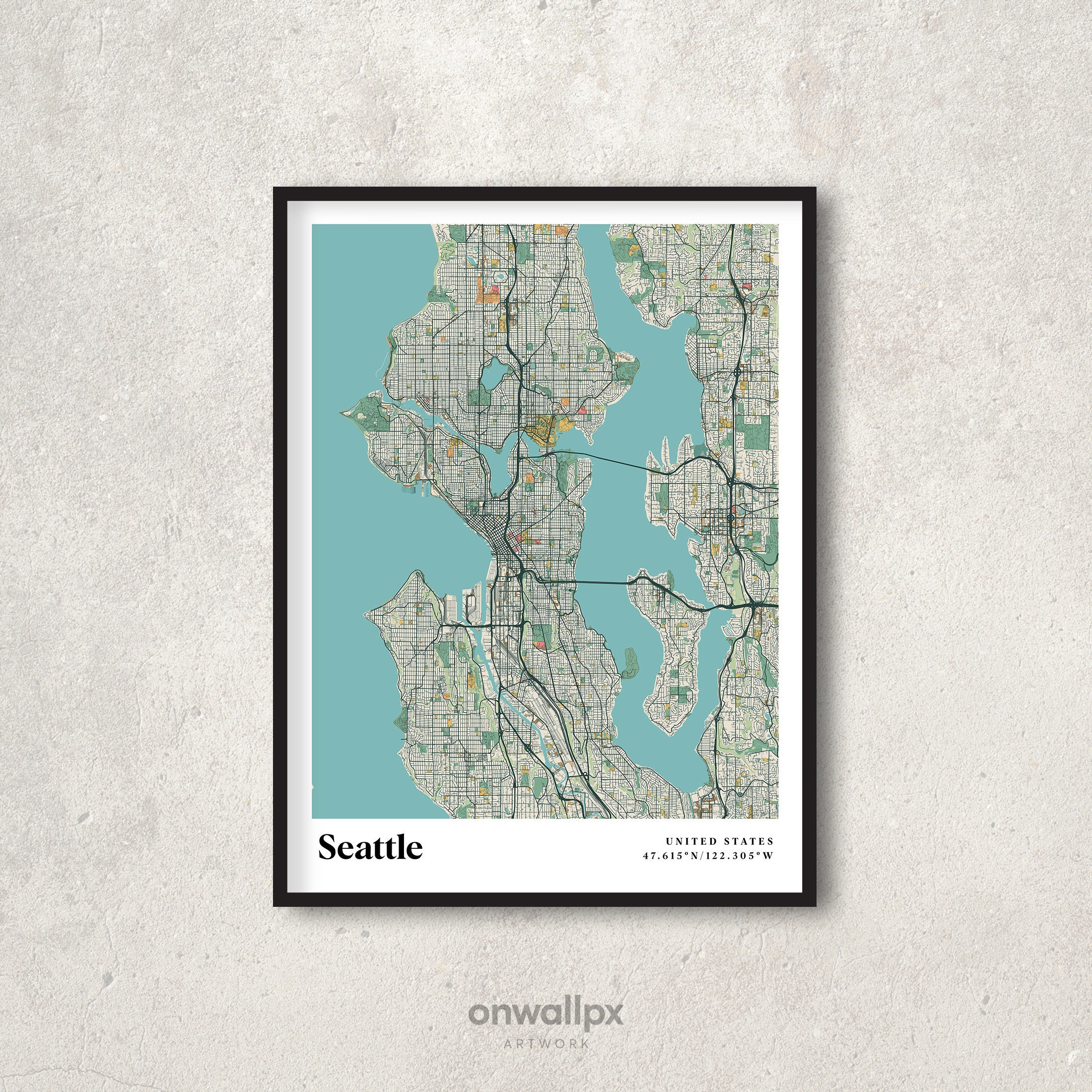 Seattle Map Print Poster Retro Seattle Map Decor Vintage - Etsy