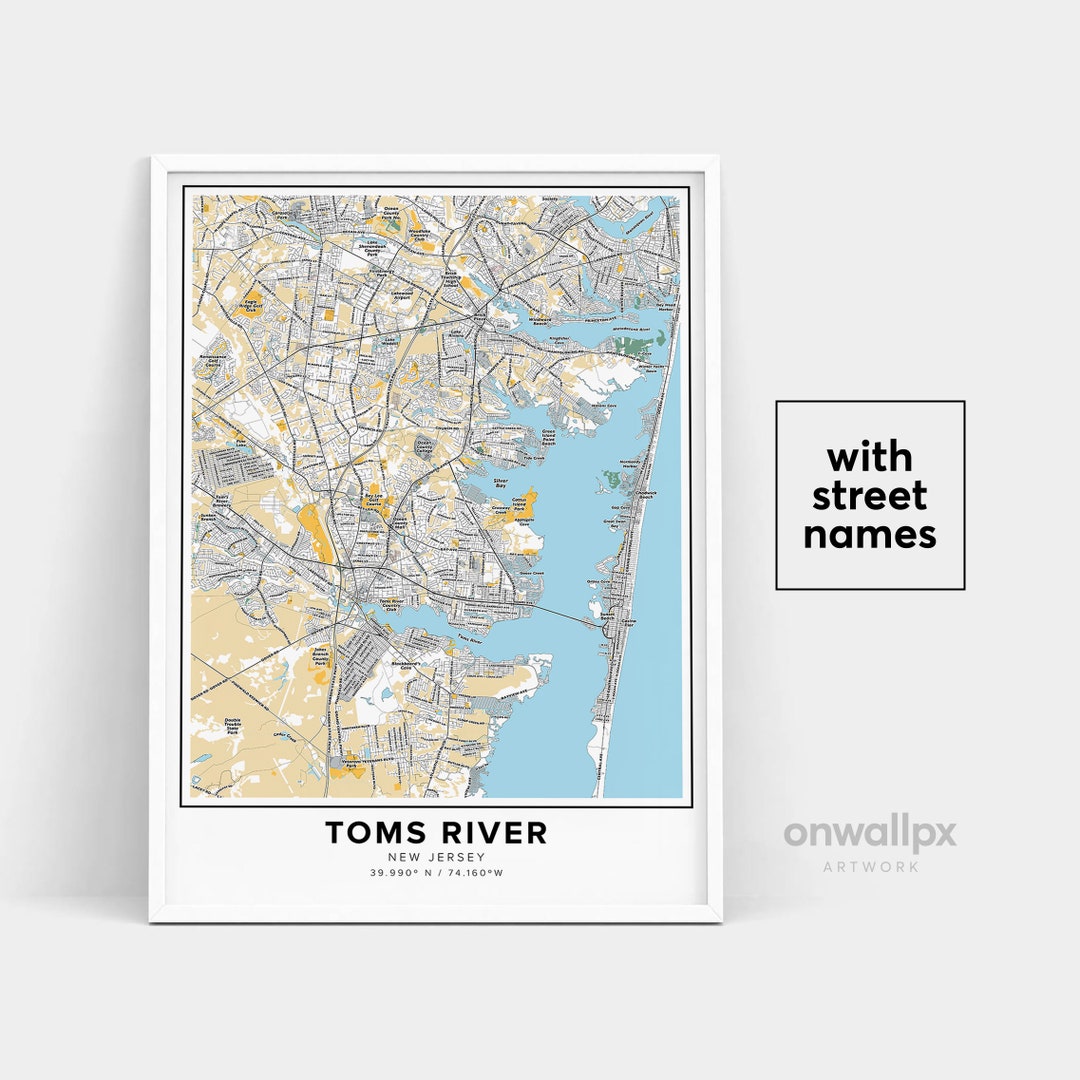 Toms River Map Print, Street Names Toms River Print, Map of Toms River ...
