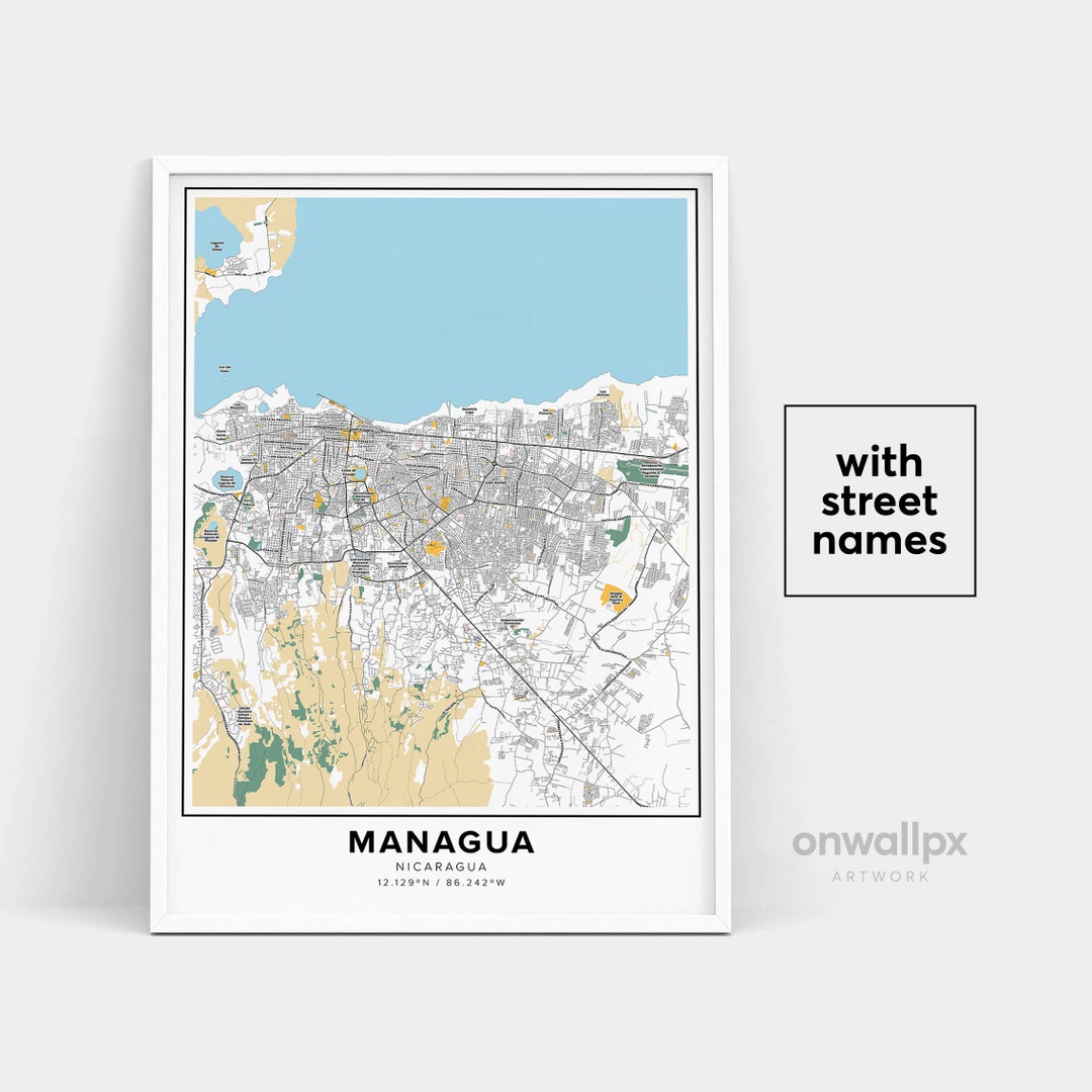 Managua Map Print, Street Names Managua Print, Printable Map of Managua ...