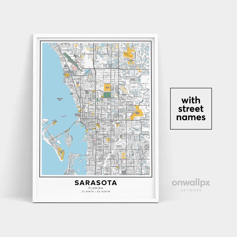 Sarasota Map Print, Street Names Sarasota Print, Printable Map of ...