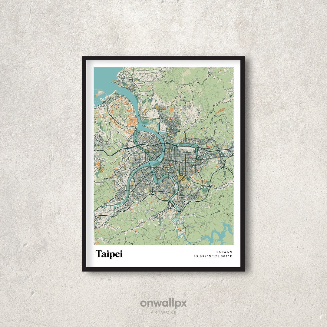 Taipei Map Poster Print, Retro Taipei Map Decor, Vintage Taipei Gift ...