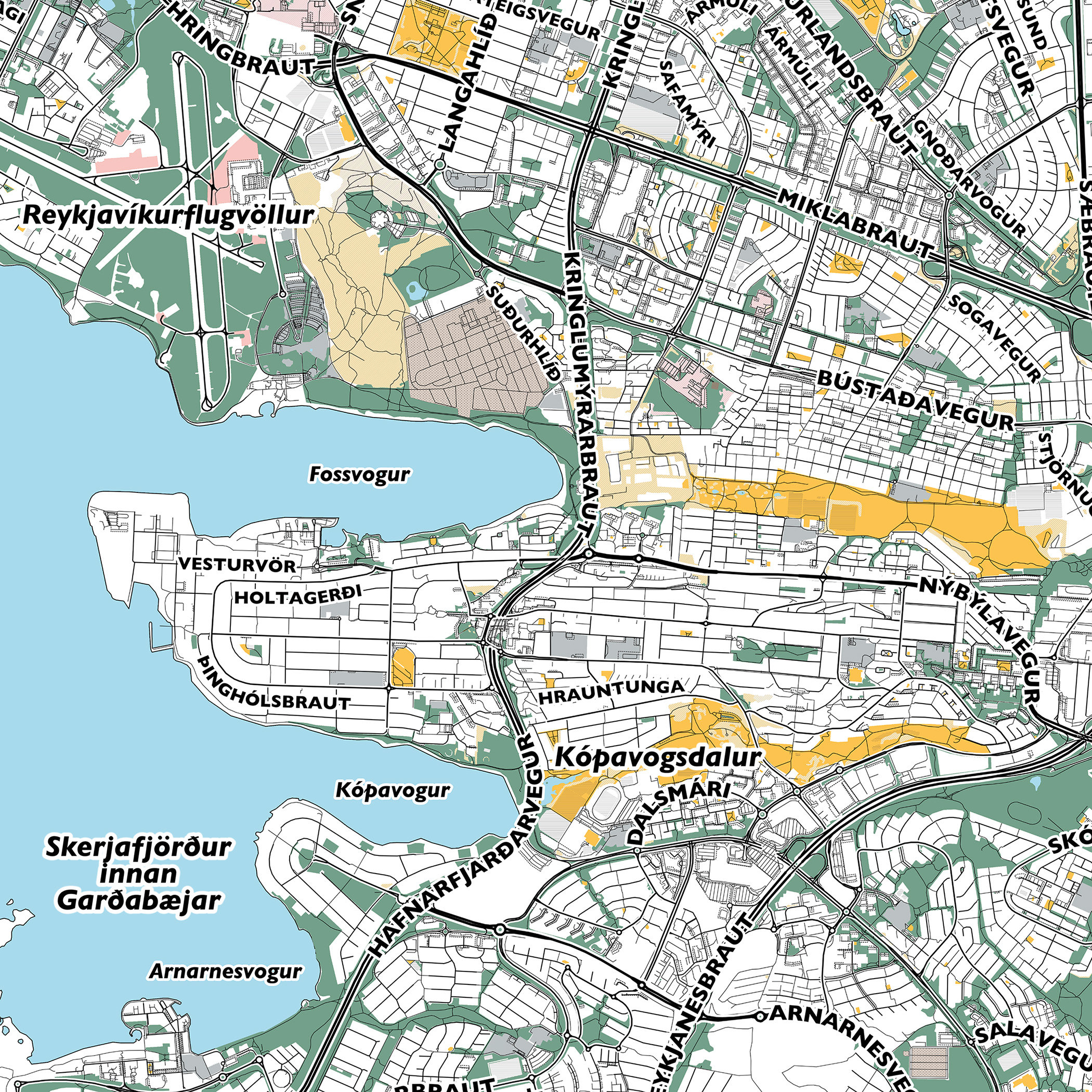 Reykjavik Map Print, Street Names Reykjavik Print, Printable Map of ...
