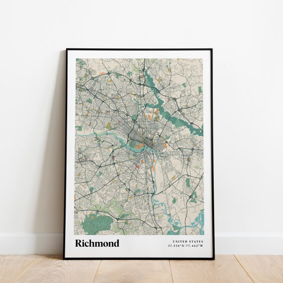 Art & Collectibles Digital Prints Gift Map of Richmond Virginia Retro ...