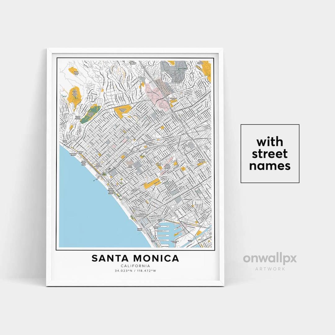 Santa Monica Map Print, Street Names Santa Monica Print, Map of Santa ...