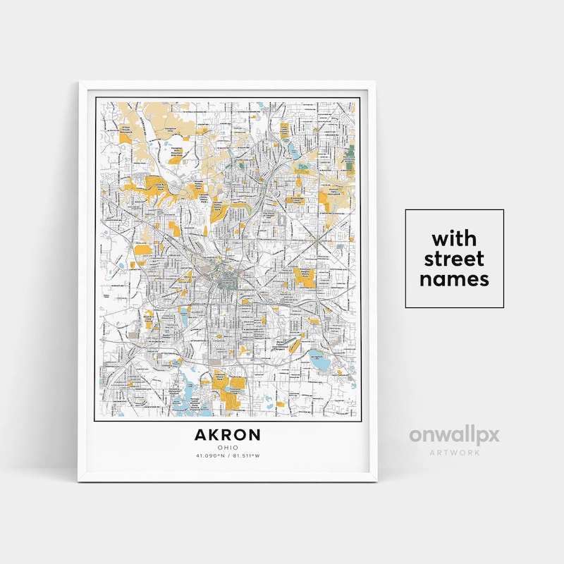 Akron Ohio Map of Ohio - Etsy