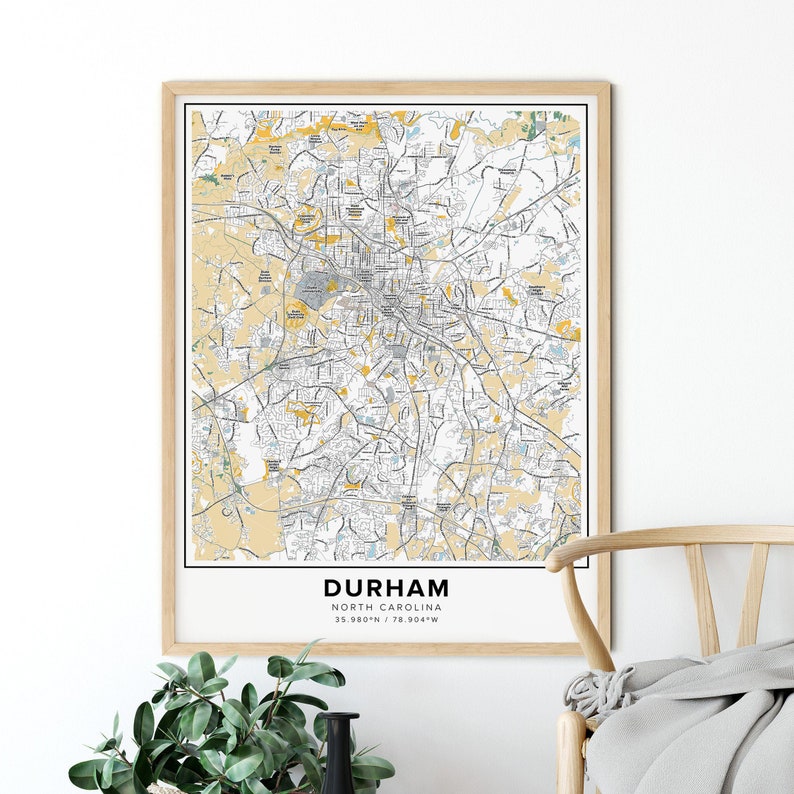 Durham Map Print, Street Names Durham Print, Printable Map of Durham, City Map Art, Durham North ...