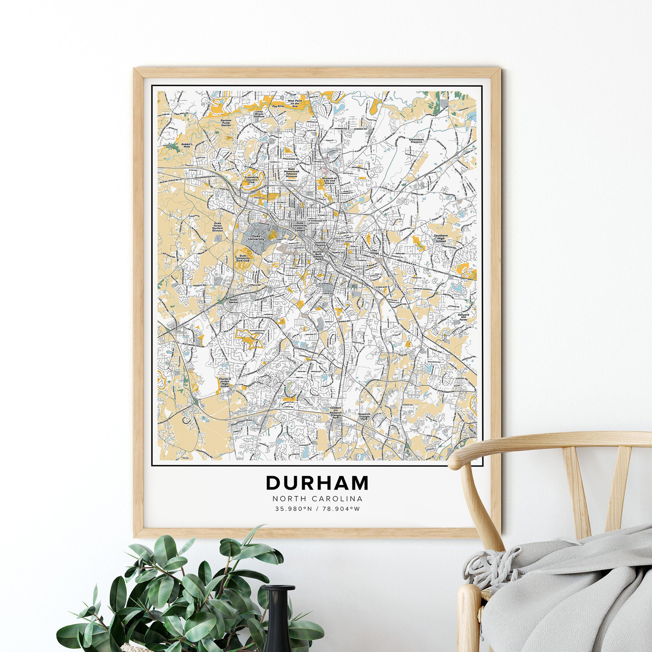 Durham Map Print, Street Names Durham Print, Printable Map of Durham ...