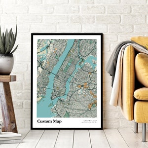 Custom Retro Map Print, Personalized Map Retro, Custom City Print Wall ...