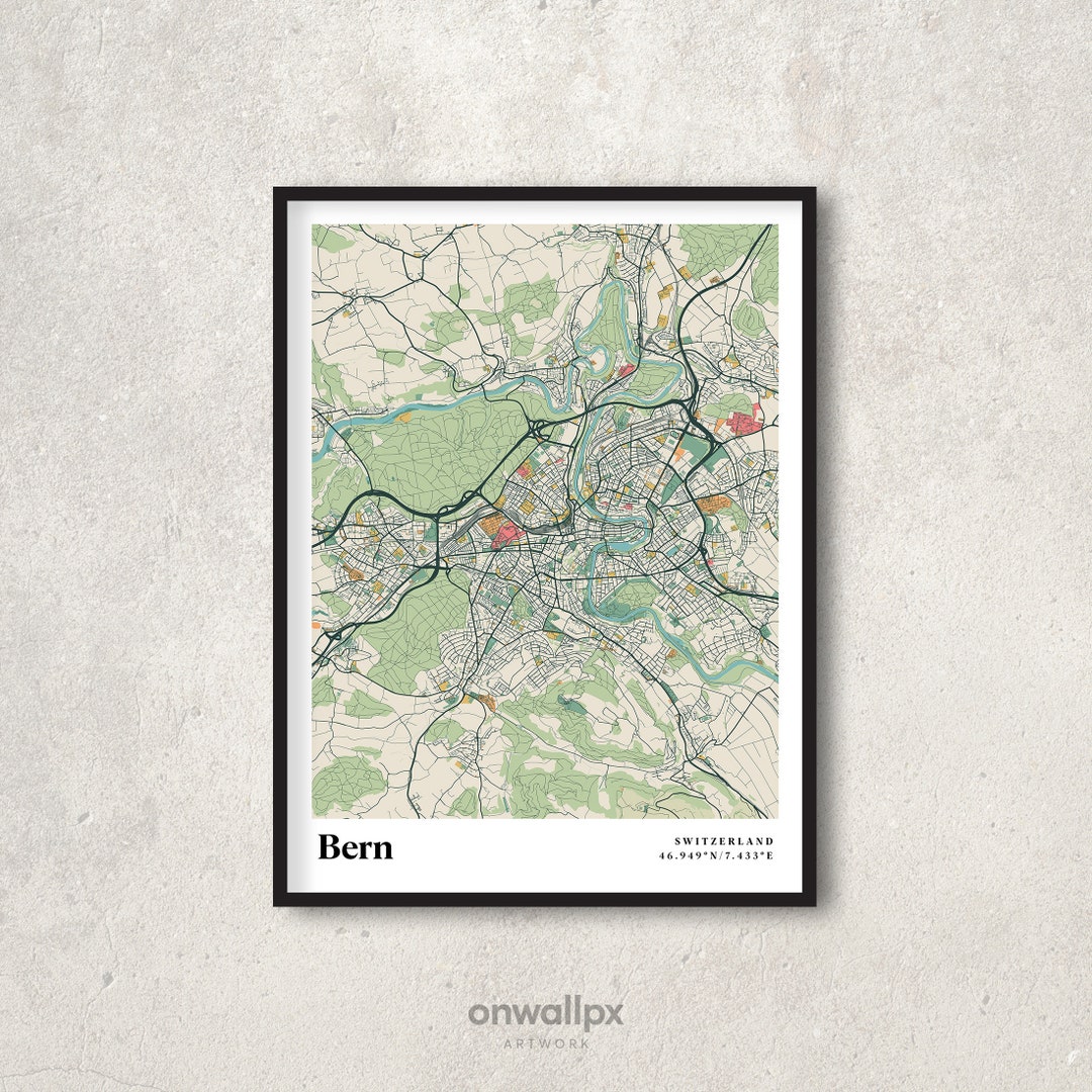 Bern Karte Poster, Retro Bern Karte Dekor, Vintage Bern Geschenk Wandkunst, Retro Bern Karte von ...