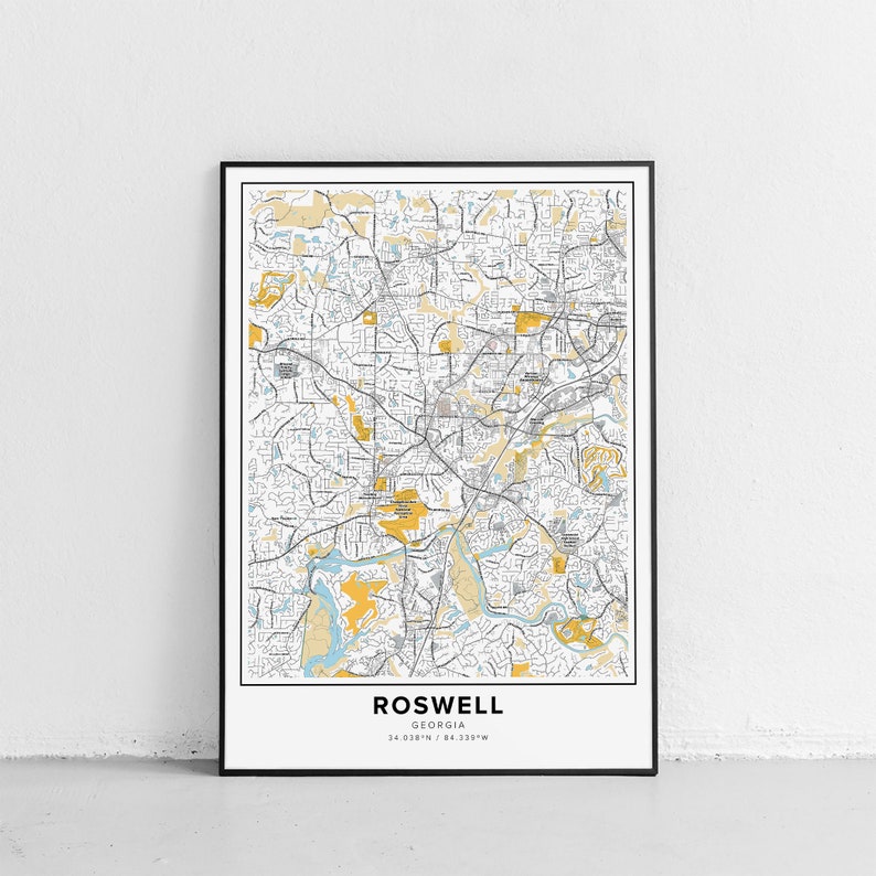 Roswell Map Print, Street Names Roswell Print, Printable Map of Roswell ...