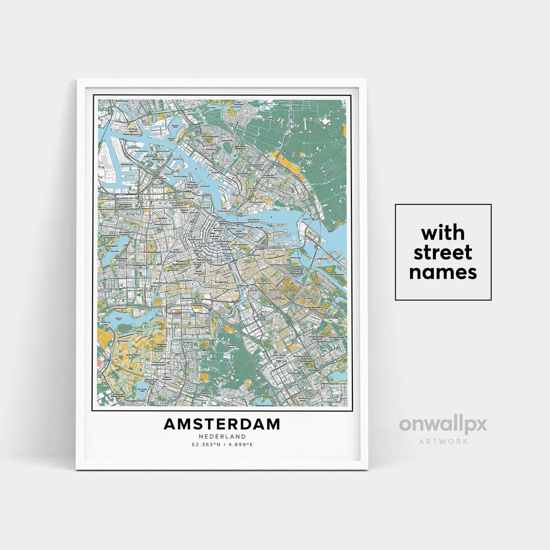 Amsterdam Map Print, Street Names Amsterdam Print, Printable Map of ...