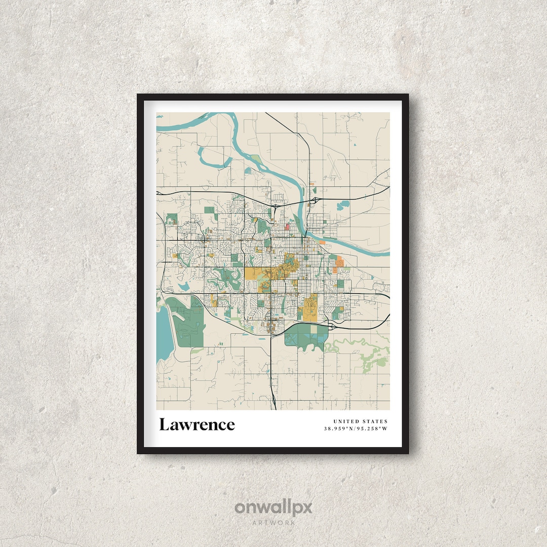 Lawrence Map Poster, Retro Lawrence Decor, Vintage Lawrence Gift Poster ...