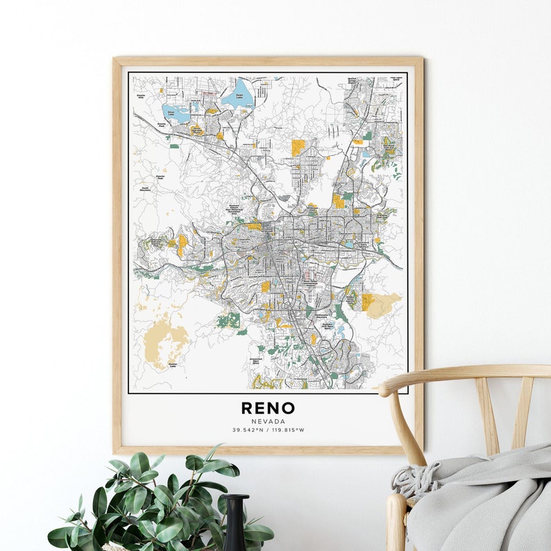 Reno Map Print, Street Names Reno Print, Printable Map of Reno, City ...