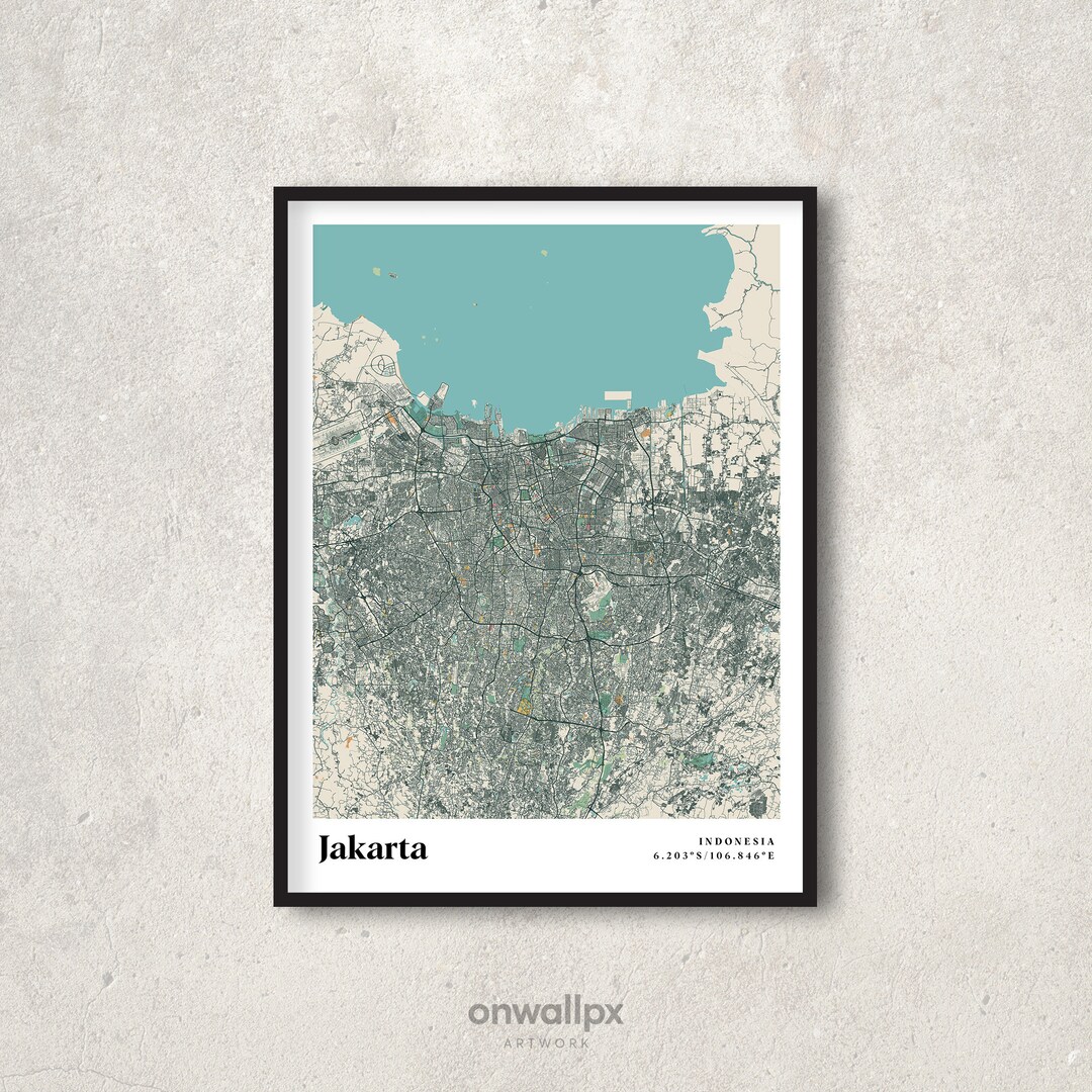 Jakarta Map Poster, Retro Jakarta Map Decor, Vintage Jakarta Gift Wall ...