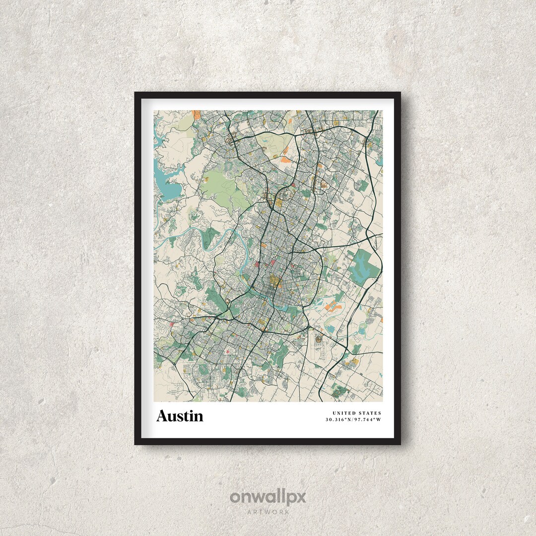Austin Map Poster, Retro Austin Decor, Texas Austin Gift Poster Wall ...