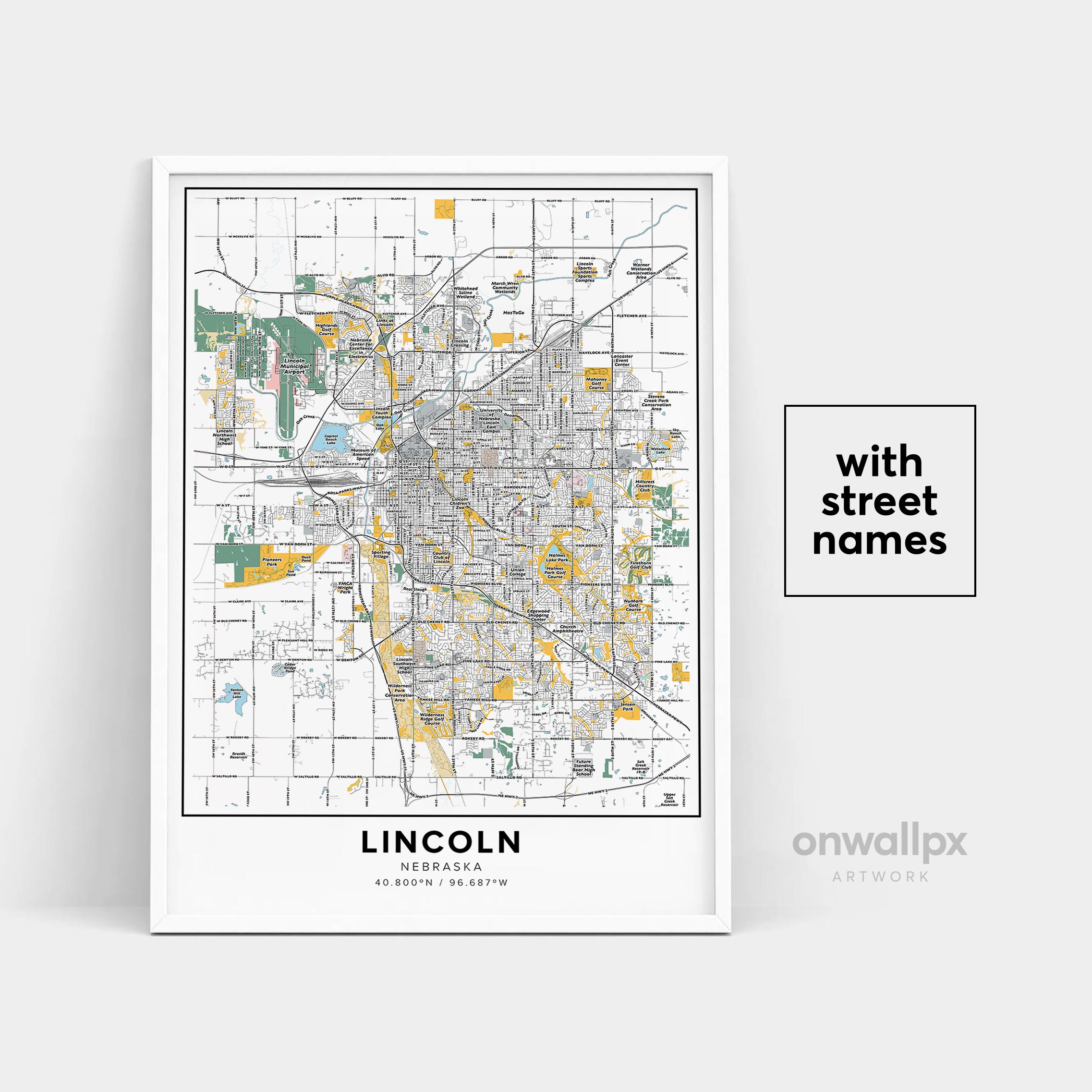 Lincoln Map Print, Street Names Lincoln Print, Printable Map of Lincoln ...
