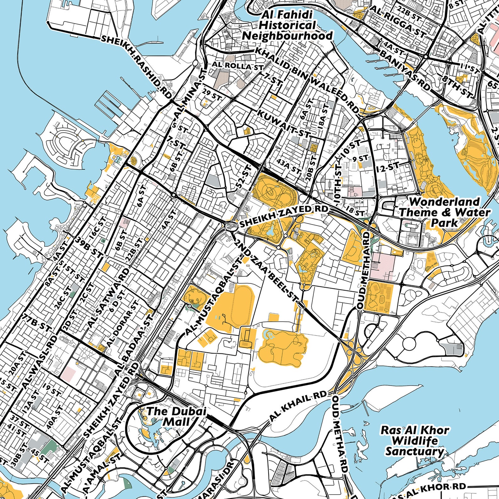 Dubai Map Print, Street Names Dubai Print, Printable Map of Dubai, City ...