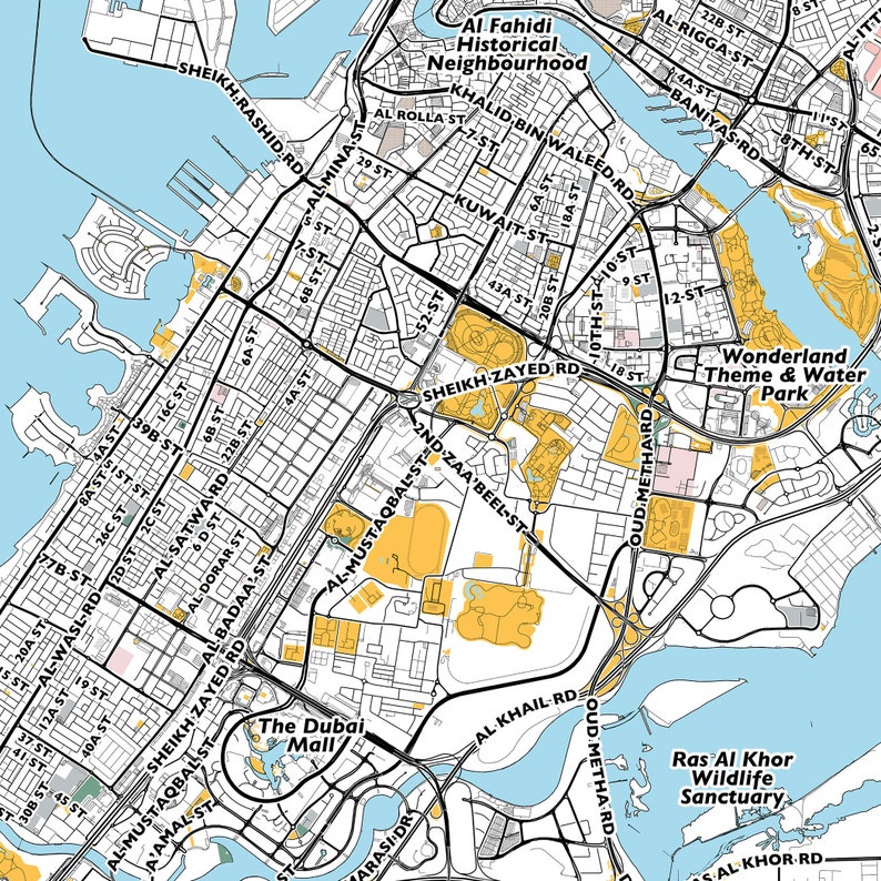 Dubai Map Print, Street Names Dubai Print, Printable Map of Dubai, City ...